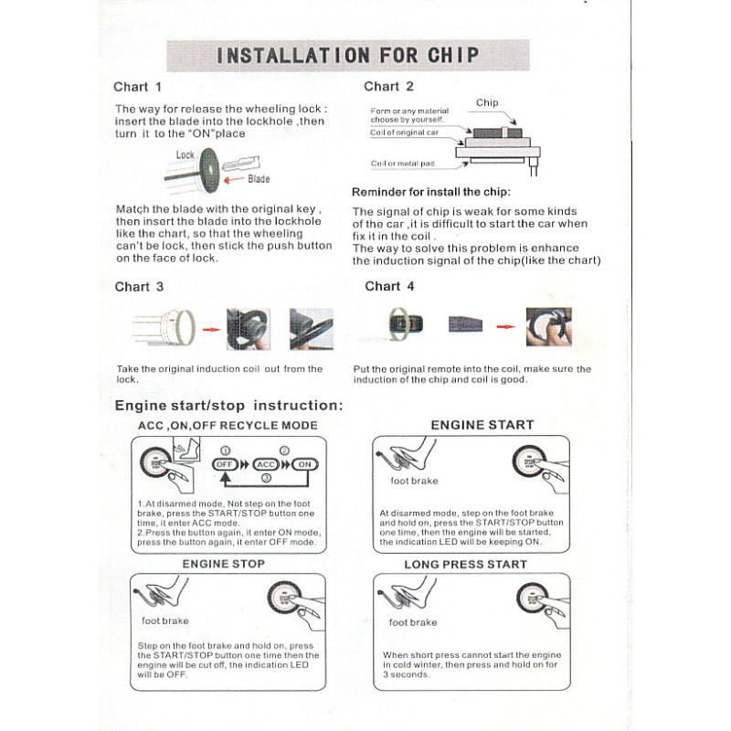 Smart Key Engine Start Stop System +RFID Immobilizer System ESSS-ES02