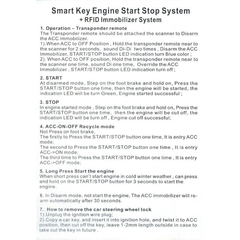 Smart Key Engine Start Stop System +RFID Immobilizer System ESSS-ES02